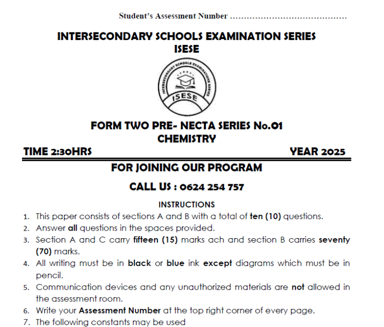 Isese (All Series) - Solved Exams | Pre-Necta | Form Two 2025 ...
